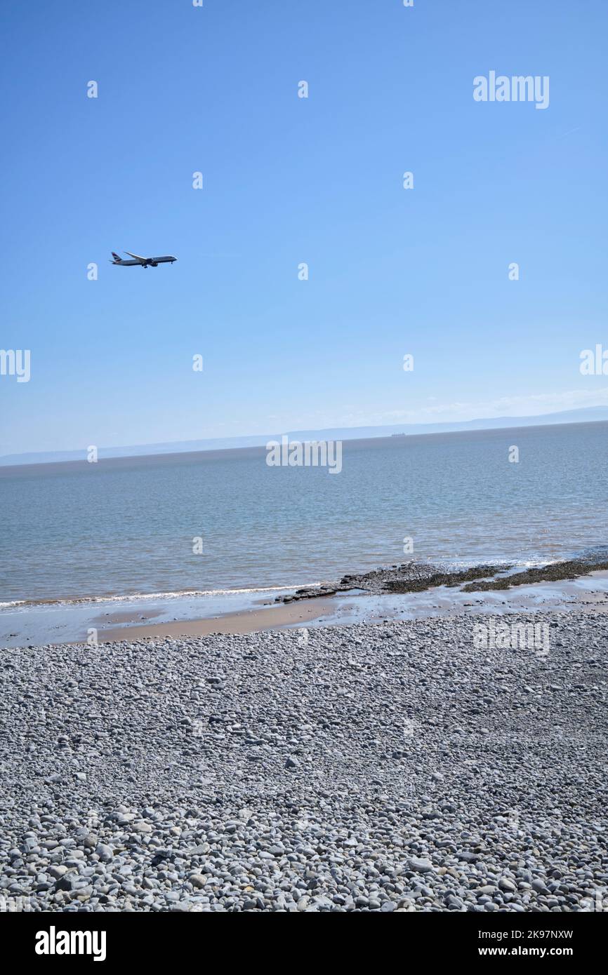 Plane Descending to Cardiff Airport Cold Knap Beach Barry South Wales ...