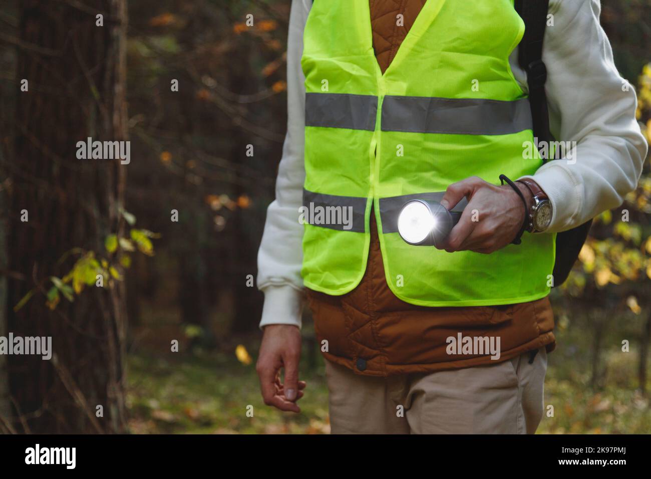 Male Volunteer of the Search and Rescue Team Dressed in a Signal Vest ...