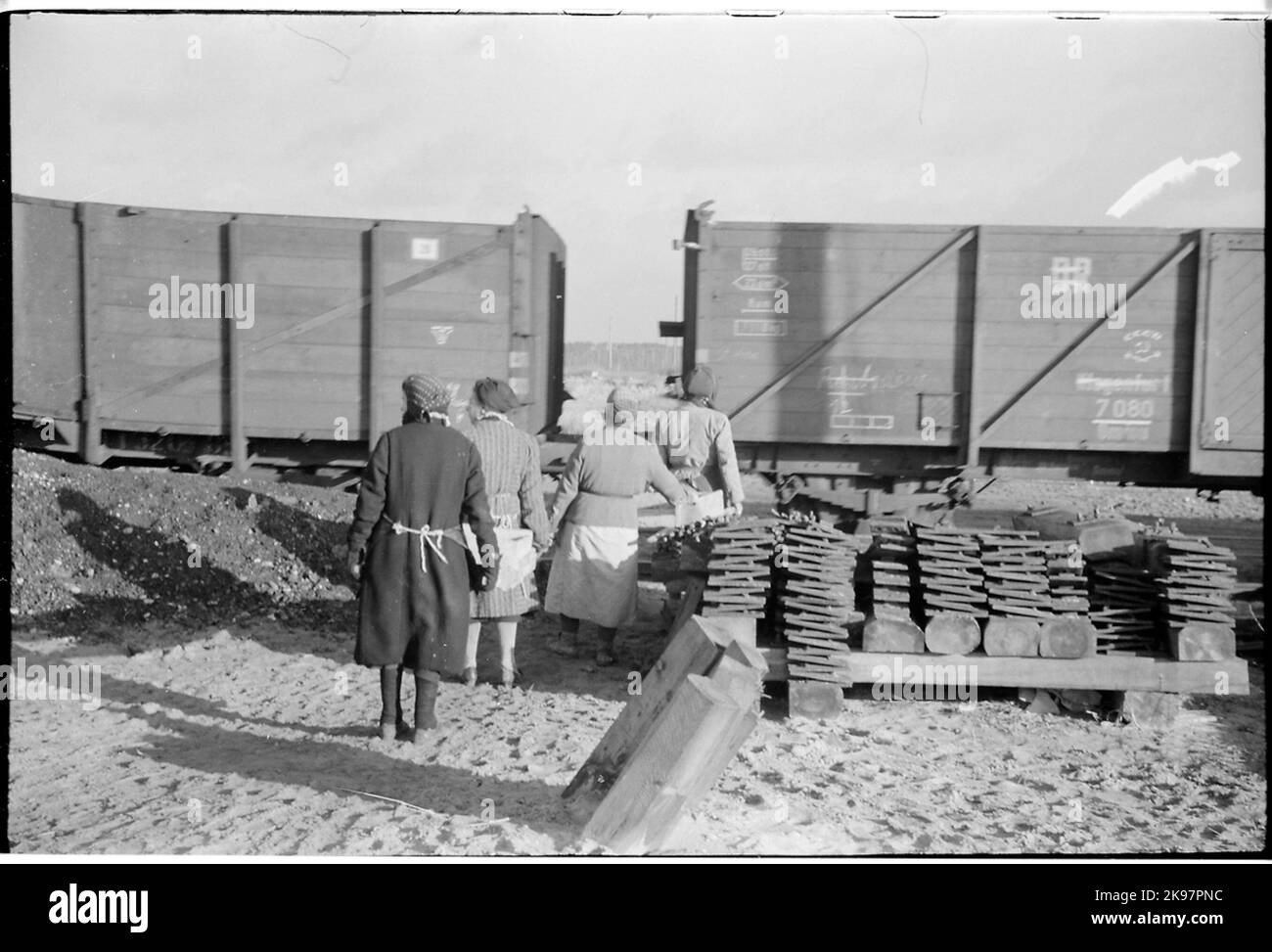 Loading of freight wagon Stock Photo - Alamy
