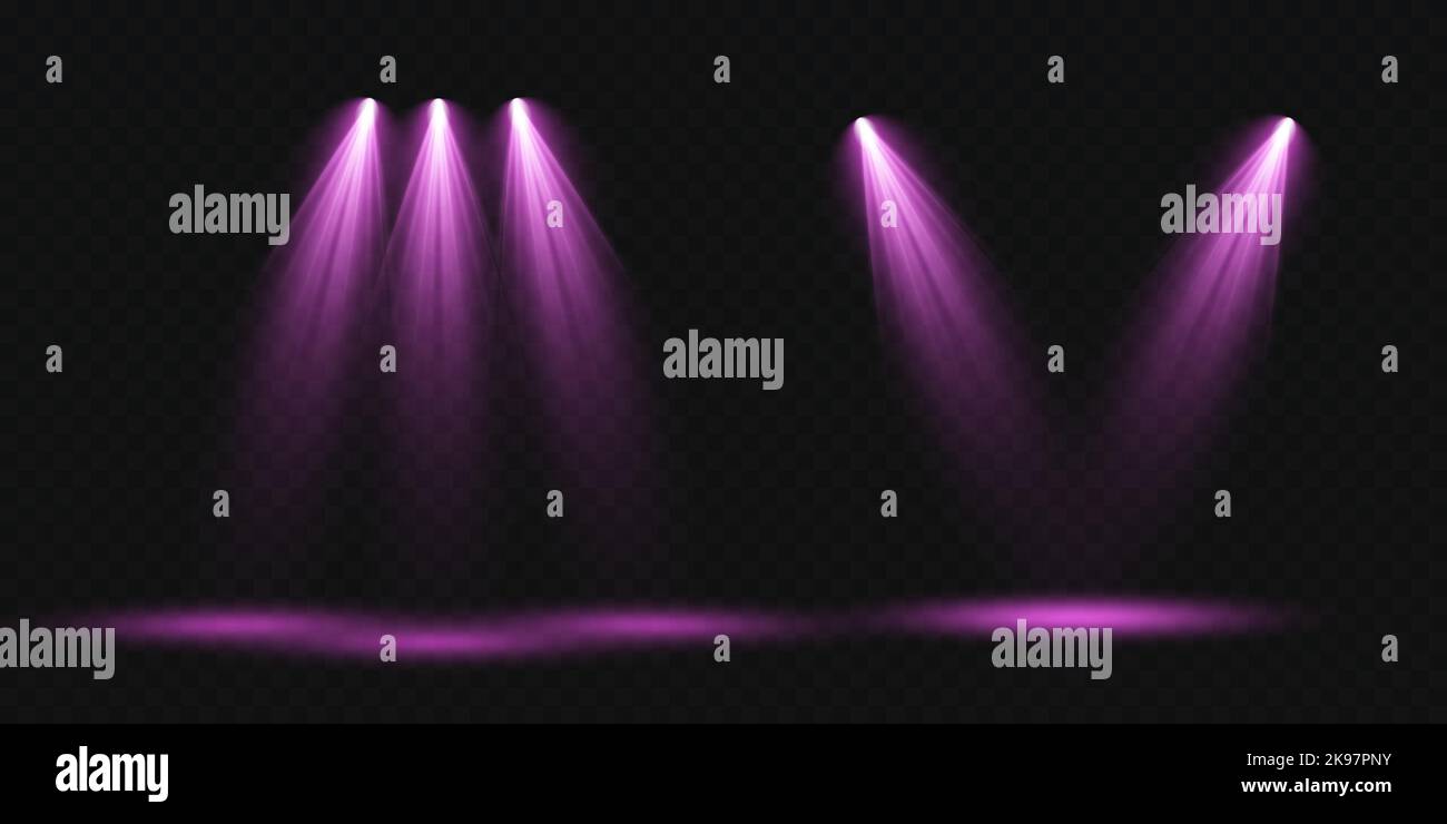 Set of vector spotlights. various forms of light, purple color. stage ...