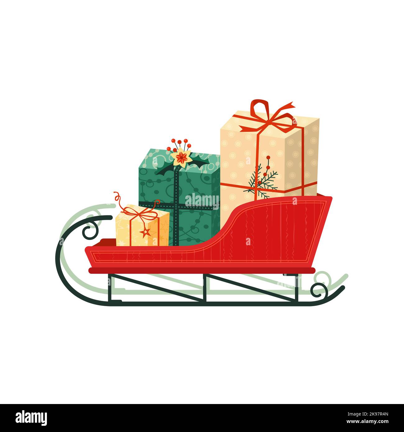 Festive Santa sleigh with Christmas presents icon Stock Vector Image ...