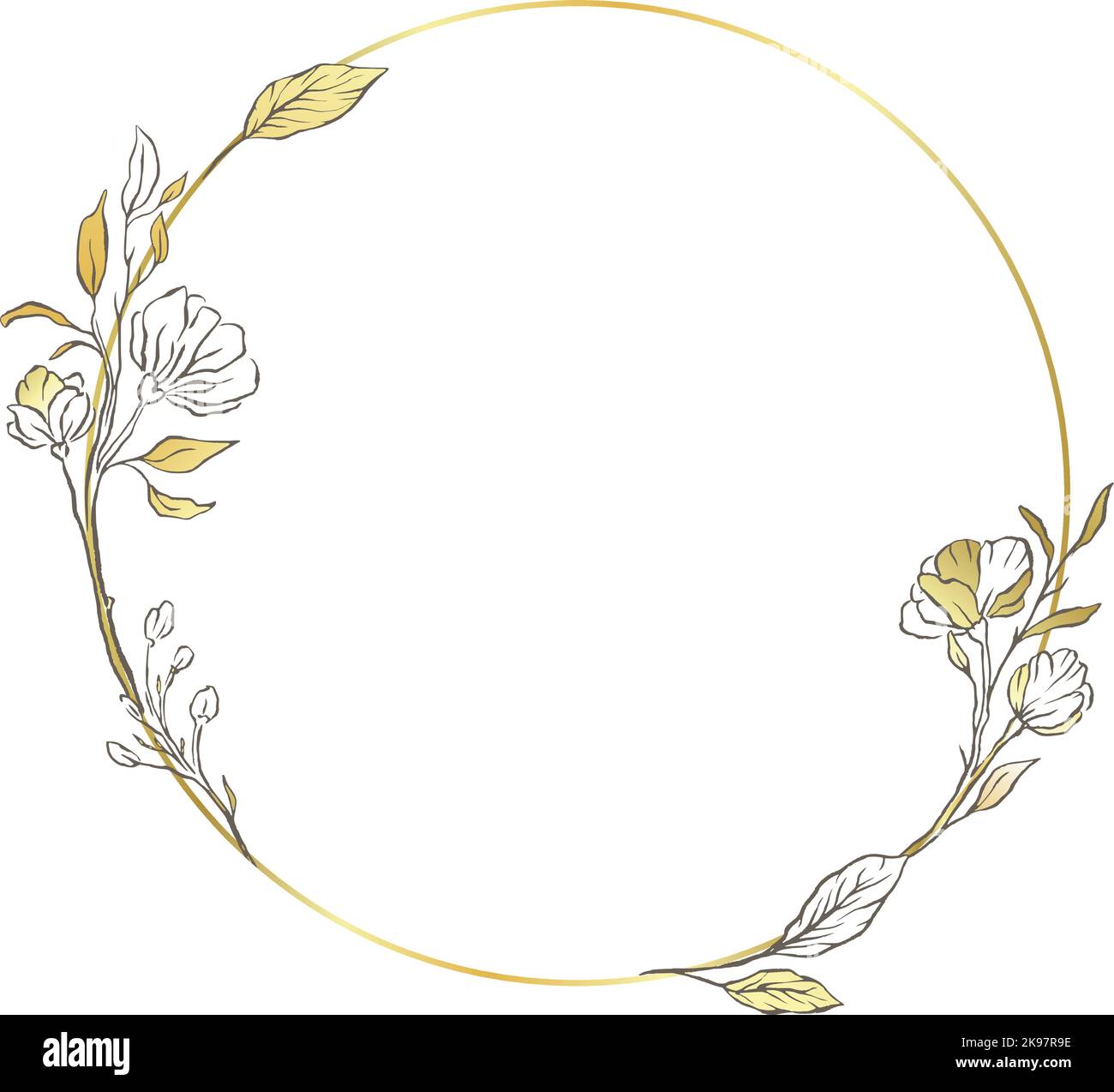 Floral gold vector circle frame flower elegant leaves nature round background Stock Vector Image ...
