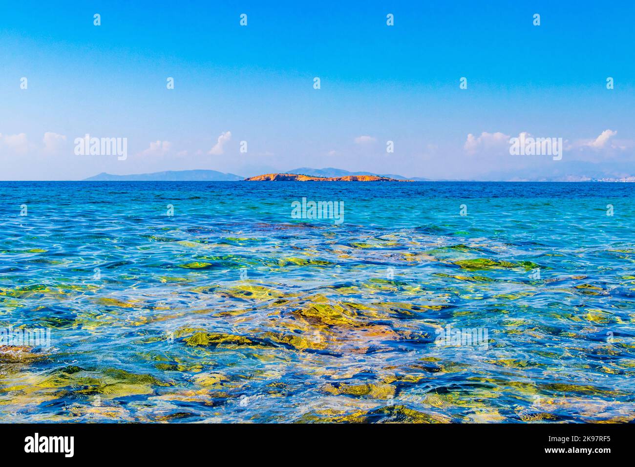 Beautiful Kavouri beach and bay with turquoise blue water and nature in ...