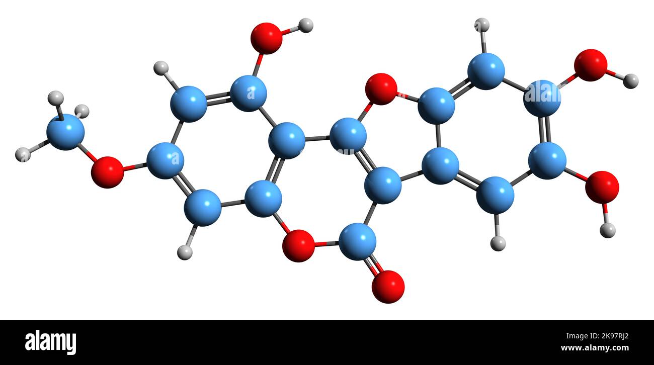 3D image of Wedelolactone skeletal formula - molecular chemical ...