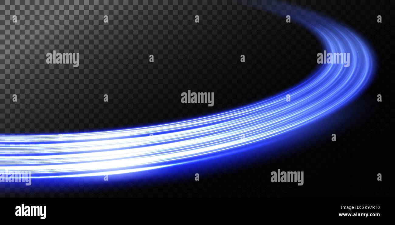 Abstract light lines of movement and speed in blue. Light everyday glowing effect. semicircular ...