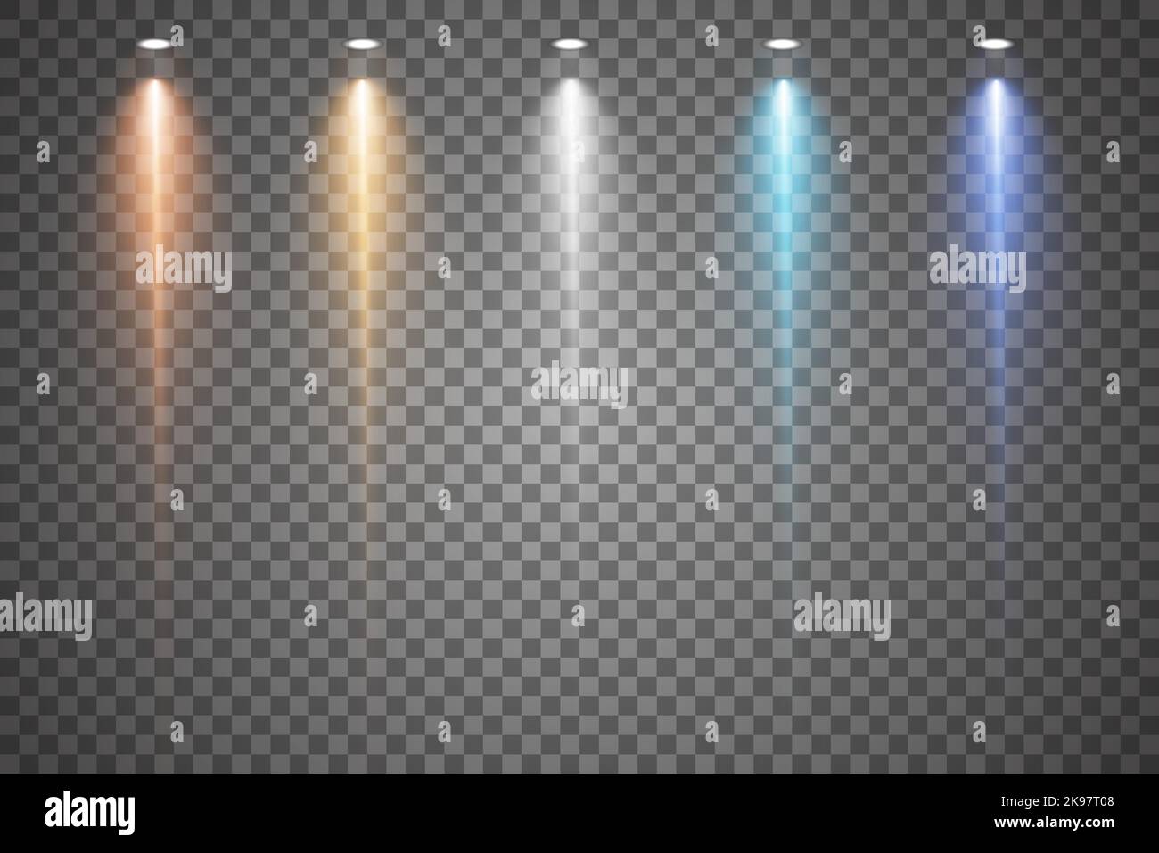 Set of vector spotlights. various forms of light, purple color. stage ...