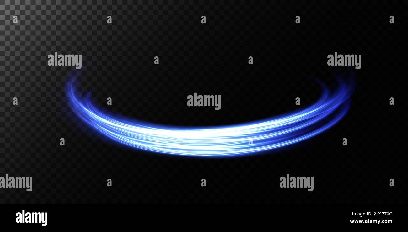 Abstract light lines of movement and speed in blue. Light everyday glowing effect. semicircular ...