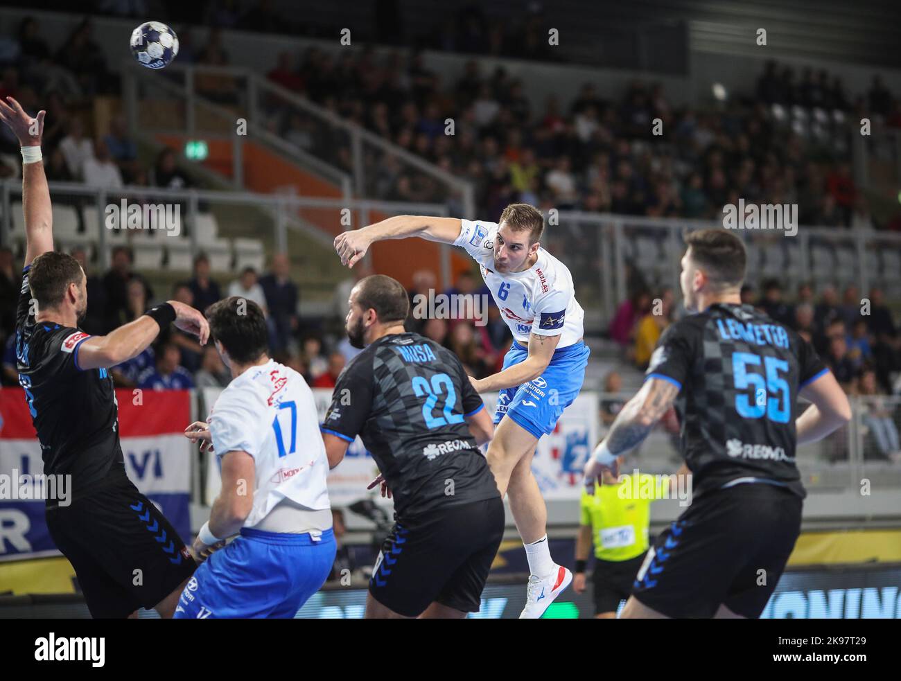 Tin Lucin of Orlen Wisla Plock shoots on a goal during EHF Champions ... Tin Lucin of Orlen Wisla Plock shoots on a goal during EHF Champions ...