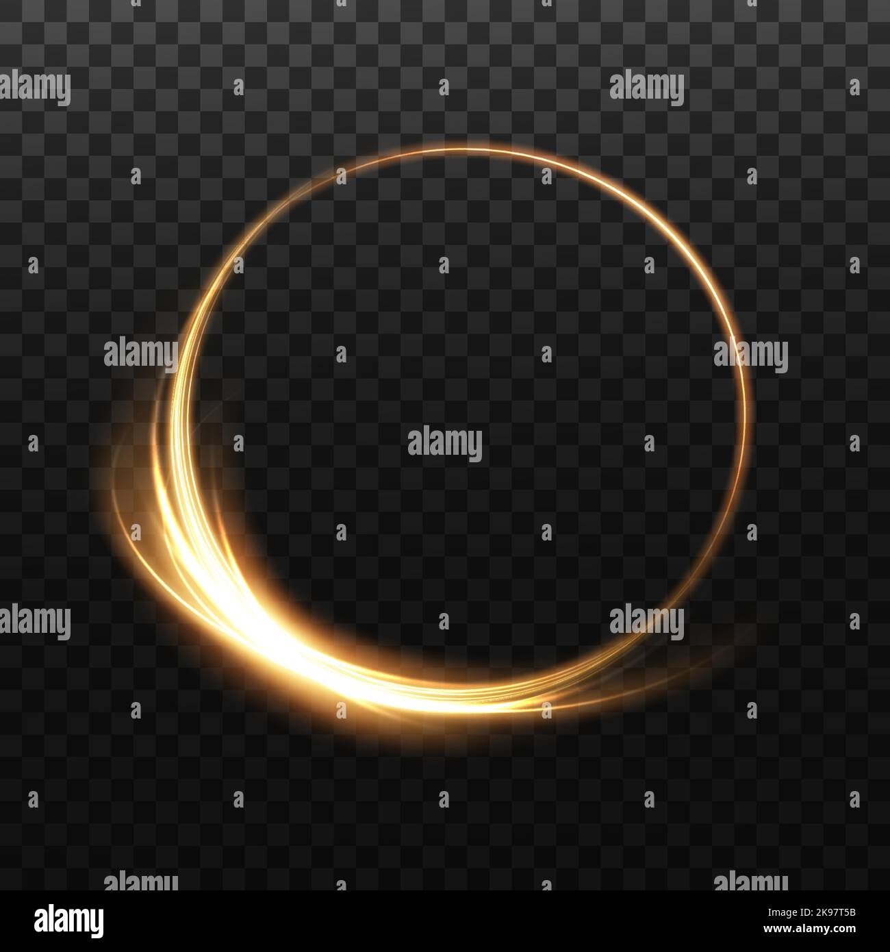 Golden glowing shiny spiral lines, round frames. Vector background. EPS10. Abstract effect of ...