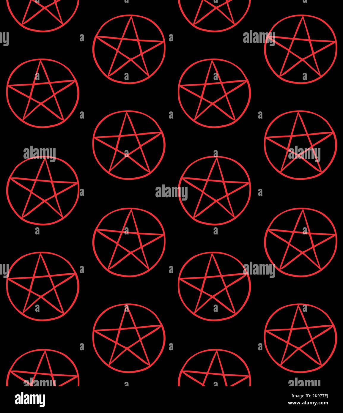 Vector seamless pattern of red hand drawn doodle sketch pentagram ...