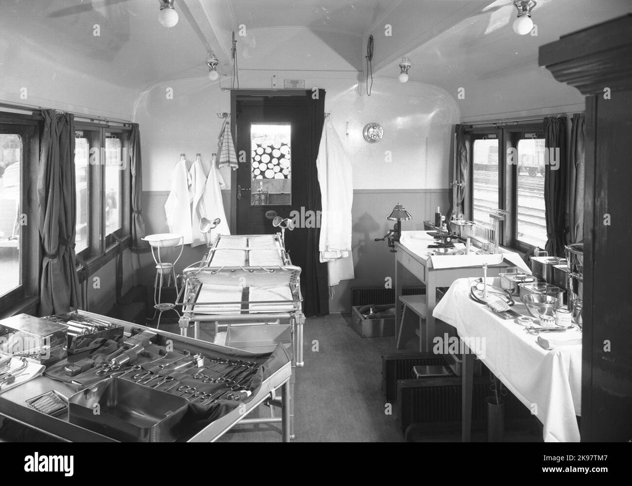 Army hospital train. The dressing department arranged for surgery Stock ...