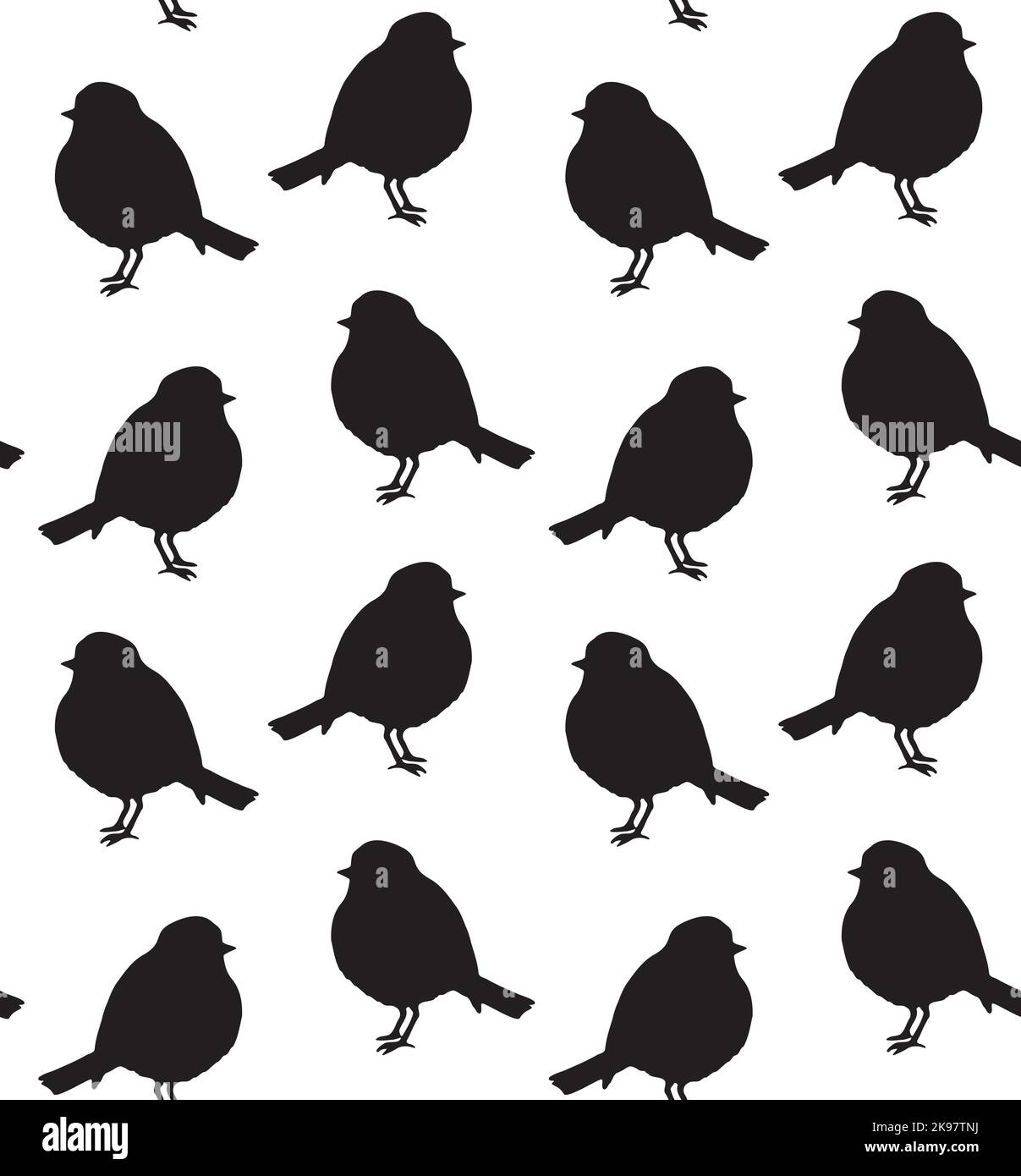 Vector seamless pattern of hand drawn robin redbreast bird silhouette ...