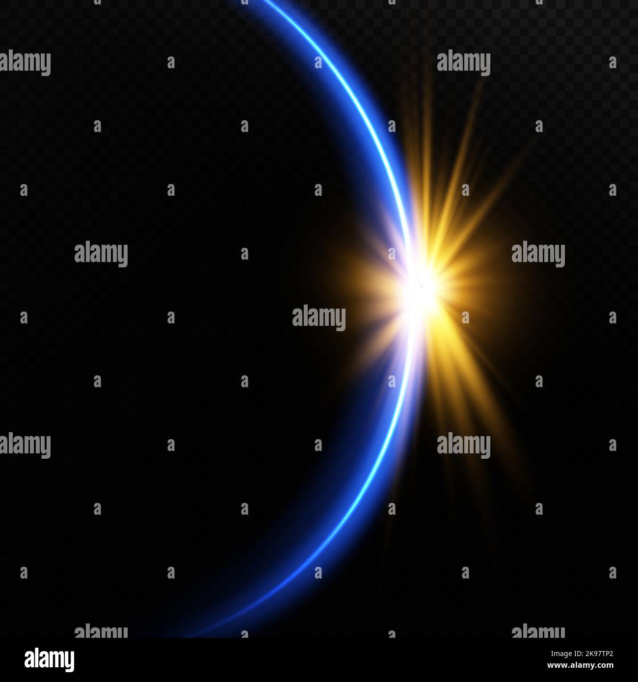 The edge of a solar eclipse on a black background, blue. Blue eclipse ...