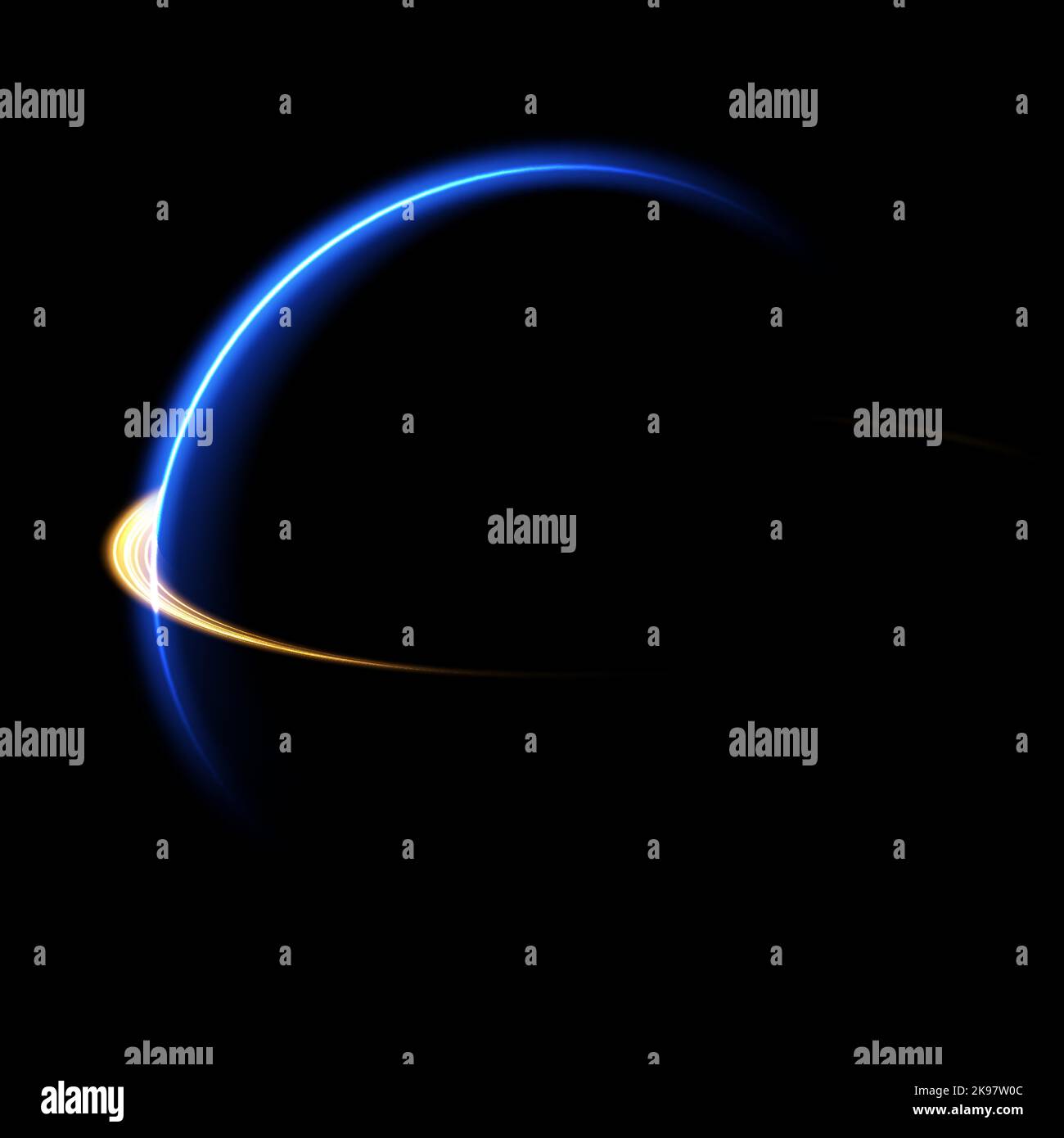 The edge of a solar eclipse on a black background, blue. Blue eclipse ...