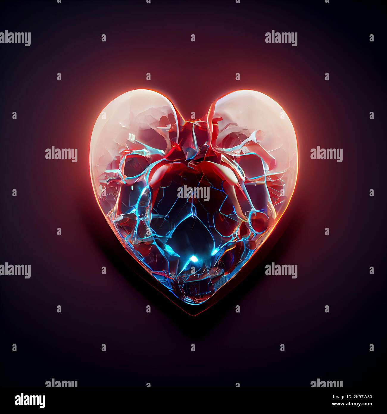 Neon cybernetic heart. Cyber heart. 3D Digital illustration Stock Photo ...