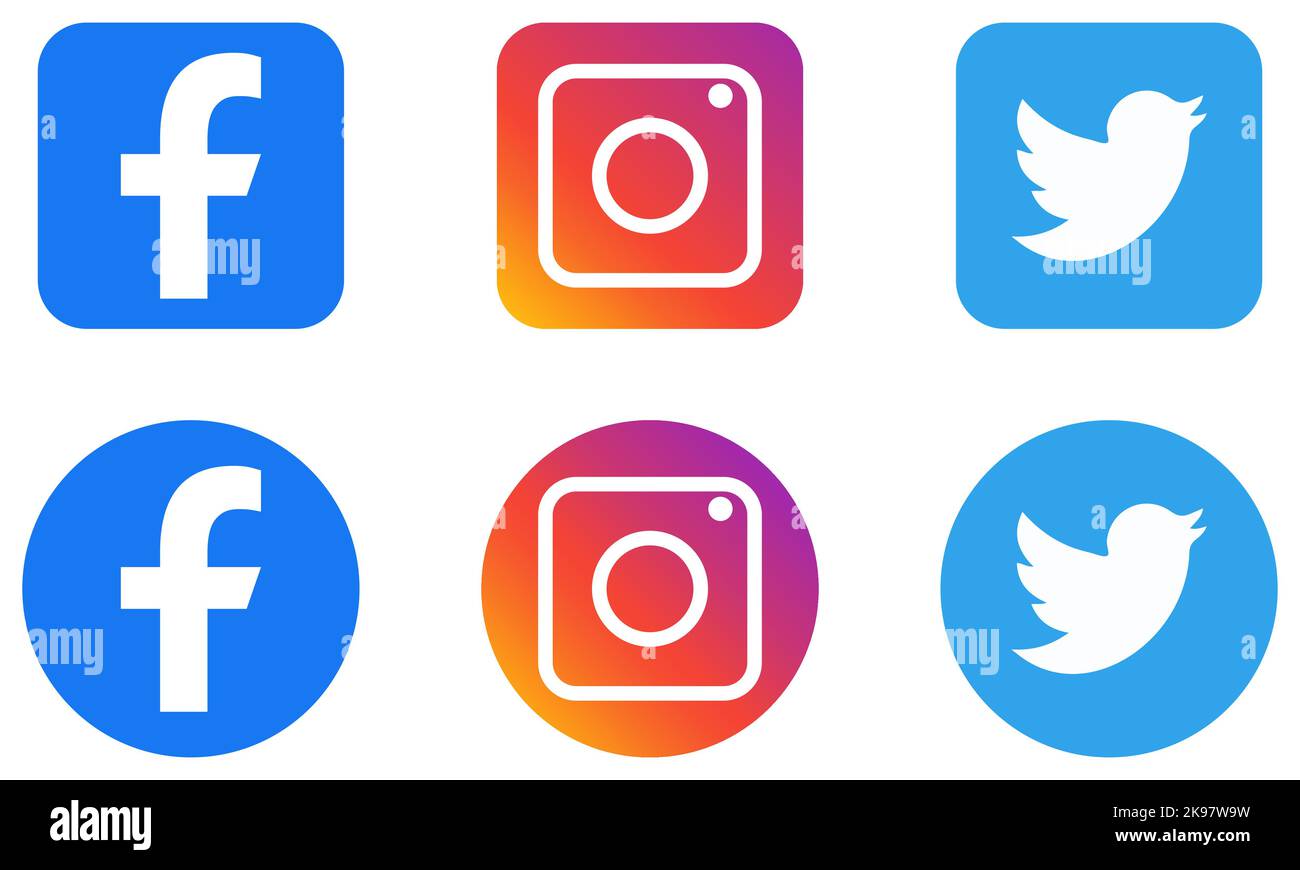 Facebook, Instagram and Twitter icons. Social media logos. Editorial ...