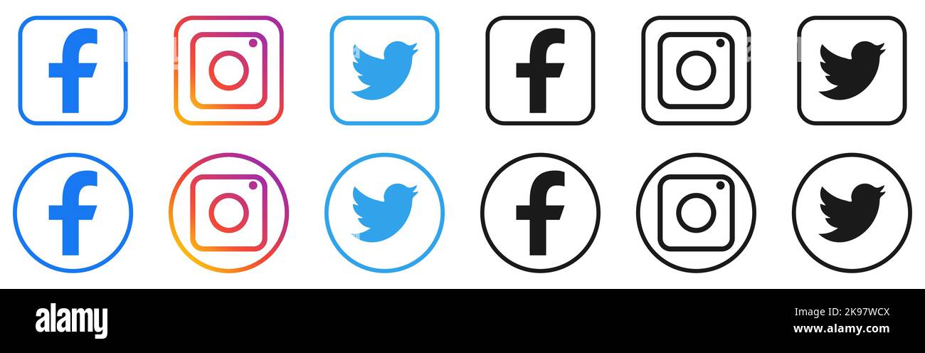 Social media line icons. Facebook, Instagram and Twitter logos ... Social media line icons. Facebook, Instagram and Twitter logos ...