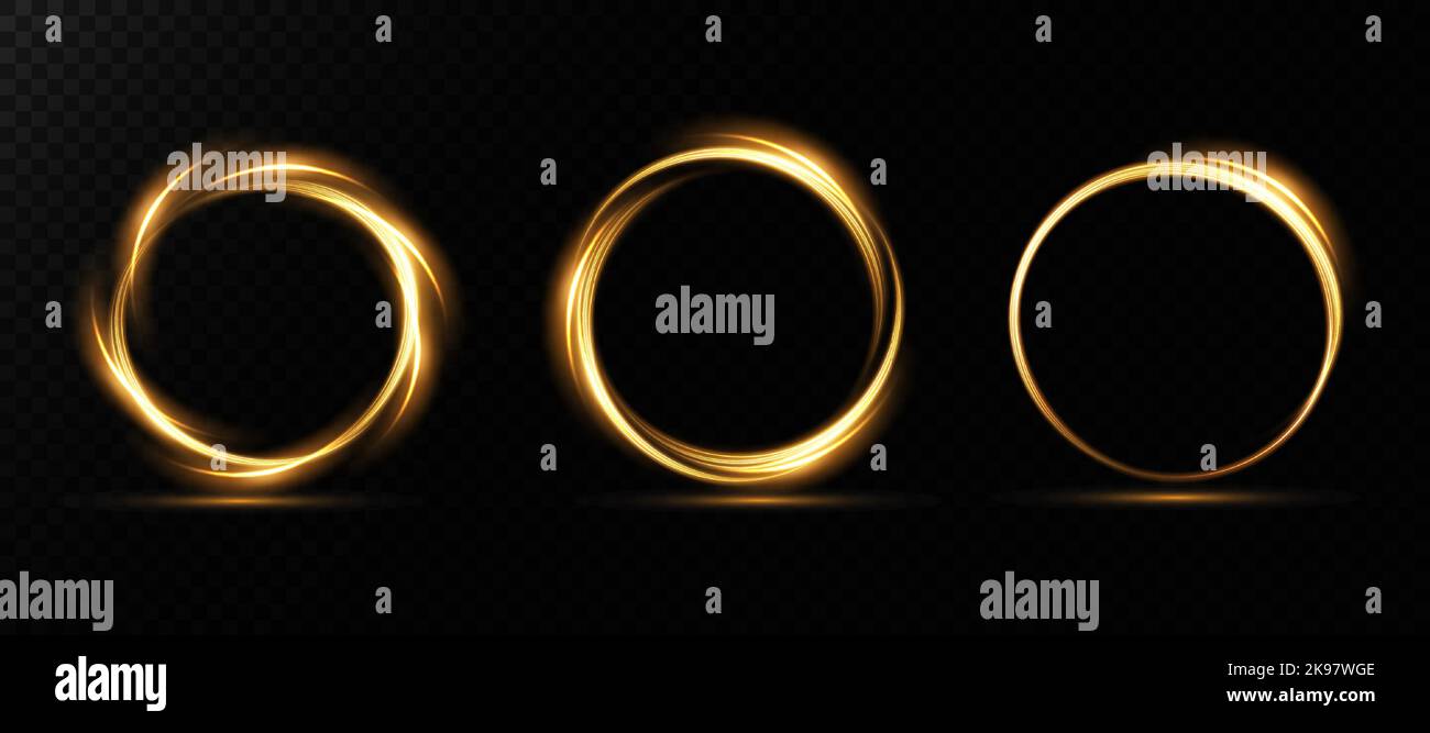 Golden glowing shiny spiral lines, round frames. Vector background ...