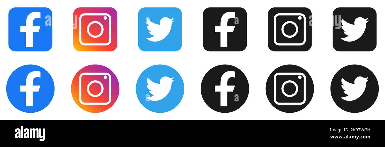 Facebook, Instagram and Twitter icons. Social media logos. Editorial ...