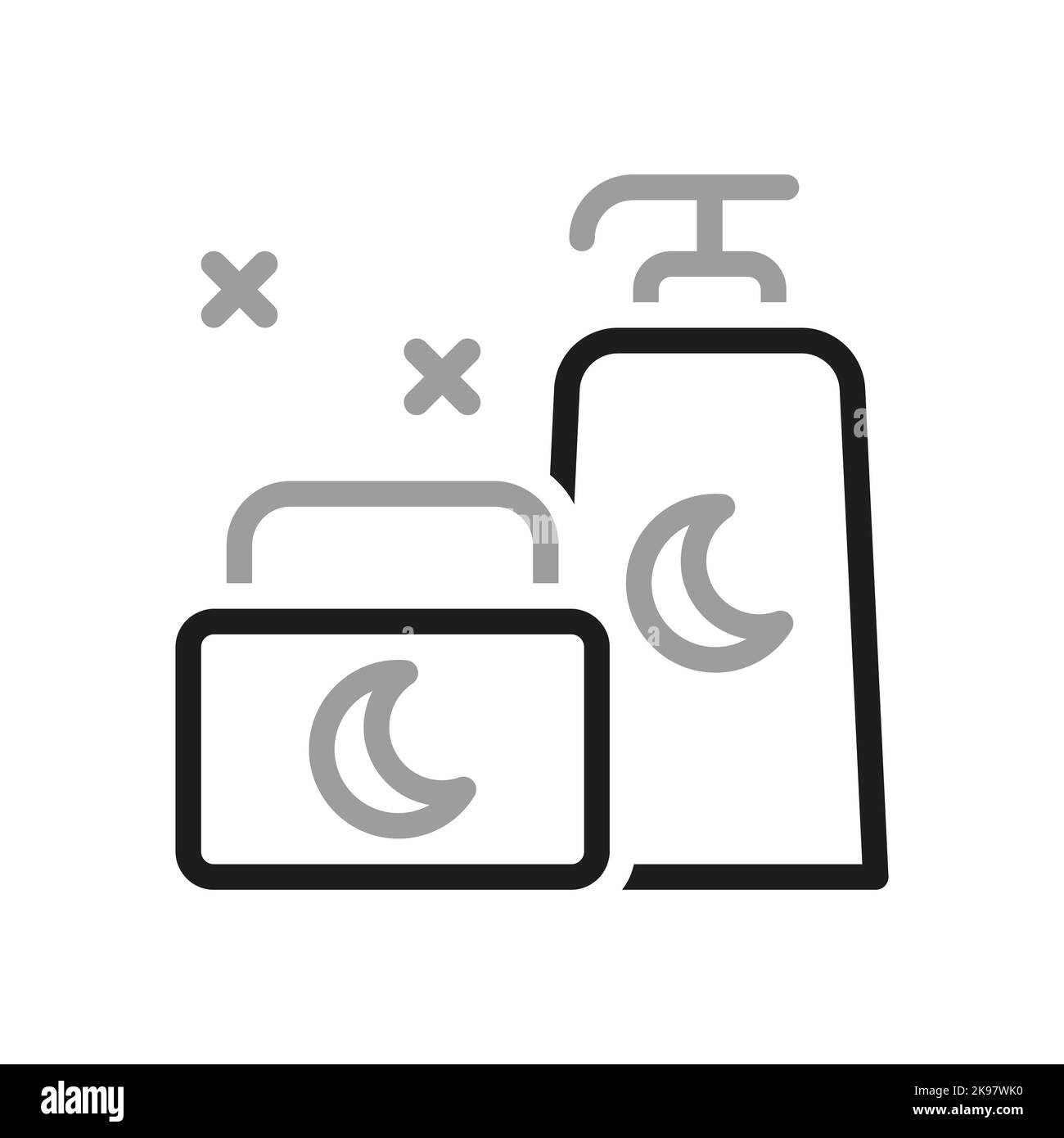 Cream and lotion at night, icon. The woman applies products for healthy ...
