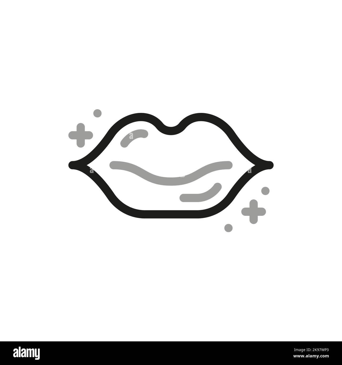 Lip gloss, icon. The woman applies products for healthy skin, linear ...