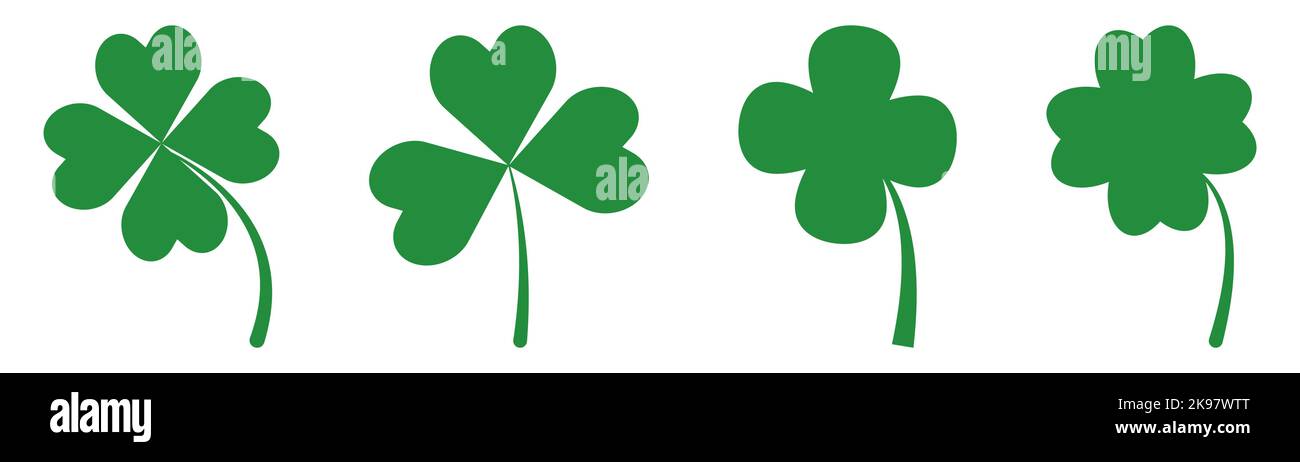 Set of green three and four leaf clovers. Vector illustration isolated on white background Stock ...