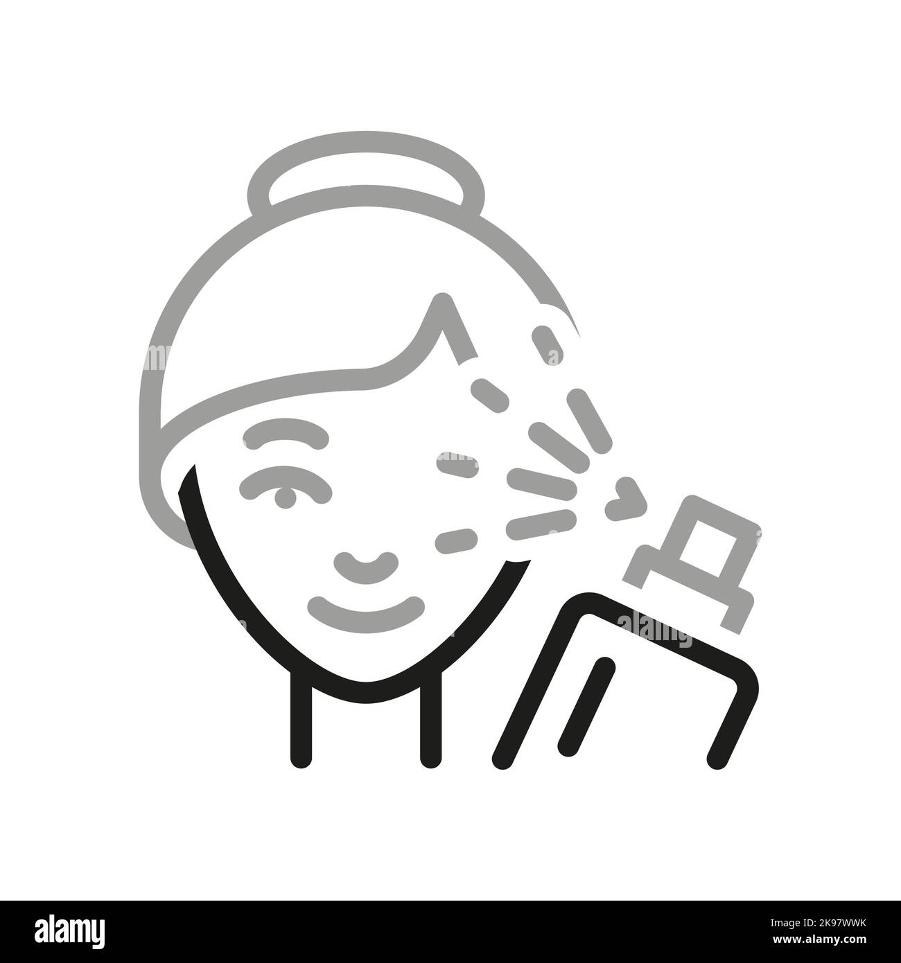 Face spray, icon. The woman applies products for healthy skin, linear ...