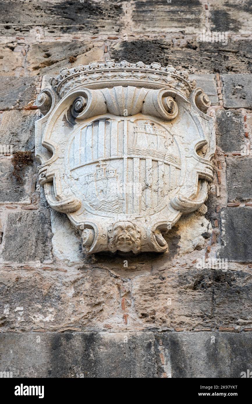 Carved heraldic shield detail from the Royal Palace of La Almudaina ...
