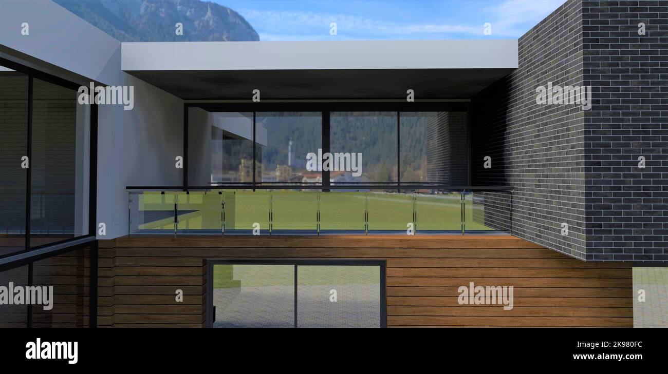 Balcony design of a modern building. Finishing with a facade board and ...