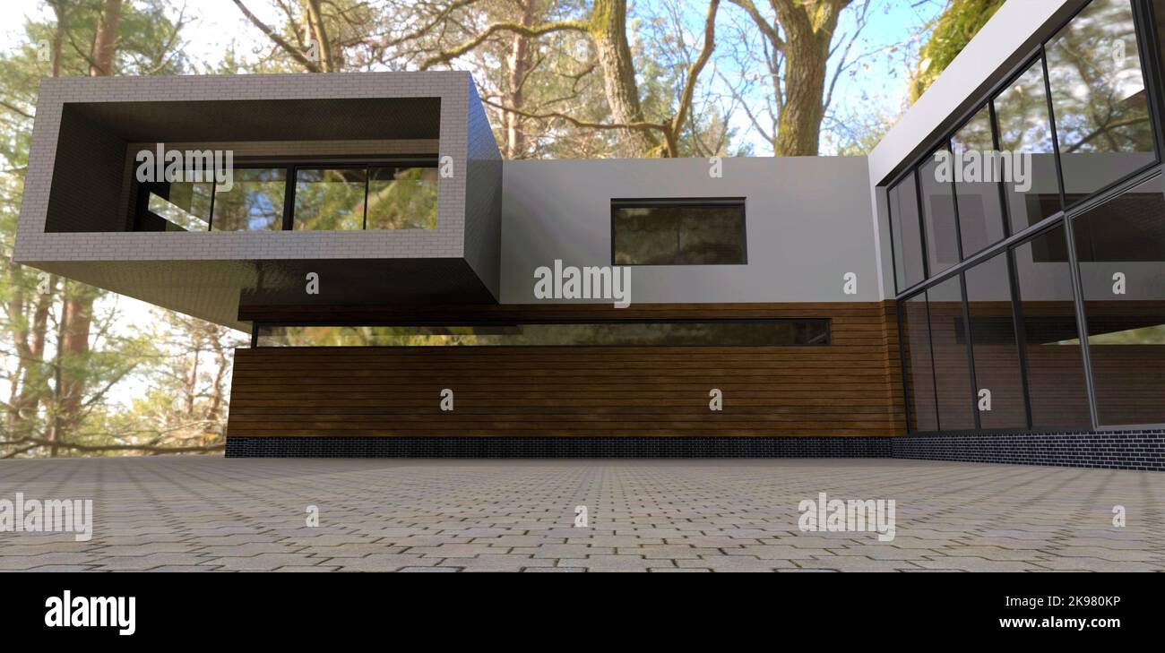 A stunning project of a house finished with wood and glass in a relic ...