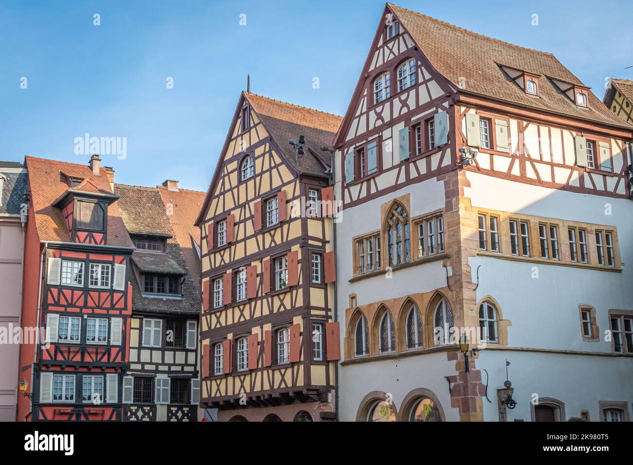 Traditional old alsatian houses in Colmar in Alsace in the department ...