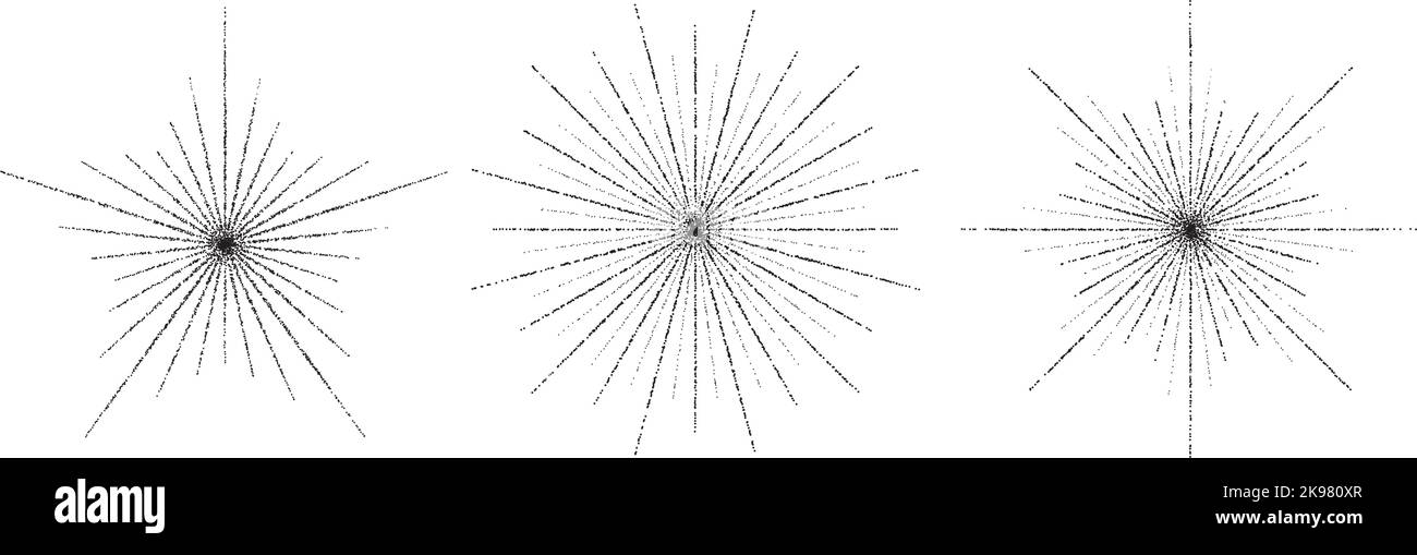 Dotted grain star with beams set. Black stippled ray sparkle and flare ...