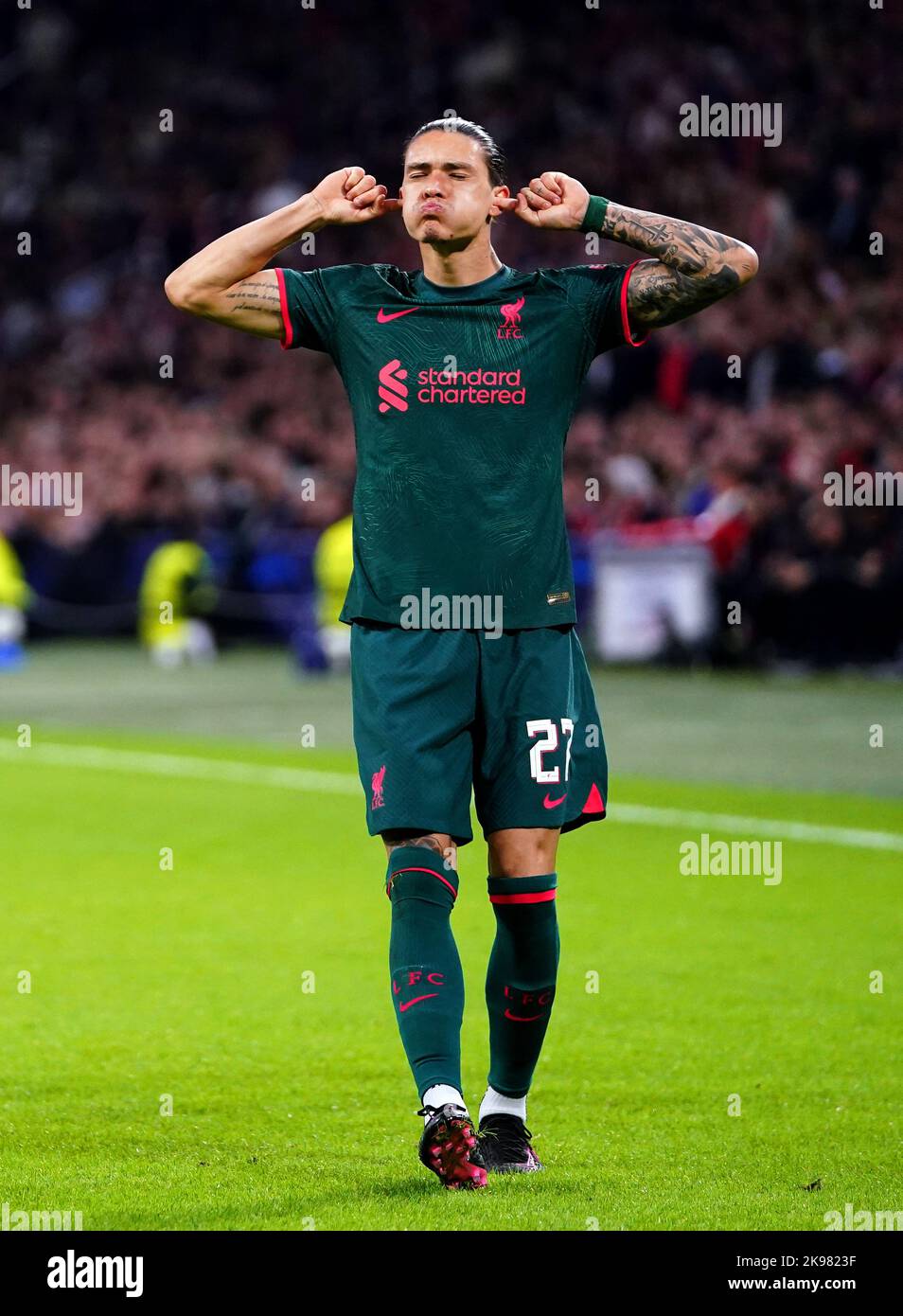 Liverpool's Darwin Nunez celebrates scoring their side's second goal of ...