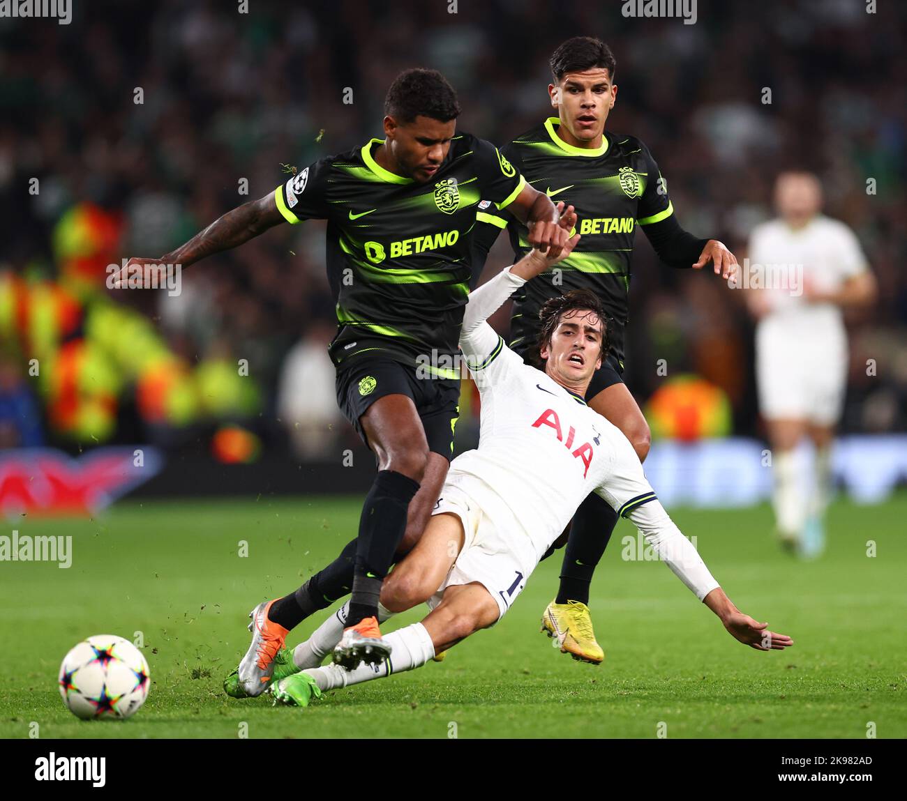 London, England, 26th October 2022. Bryan Gil of Tottenham tackles ...