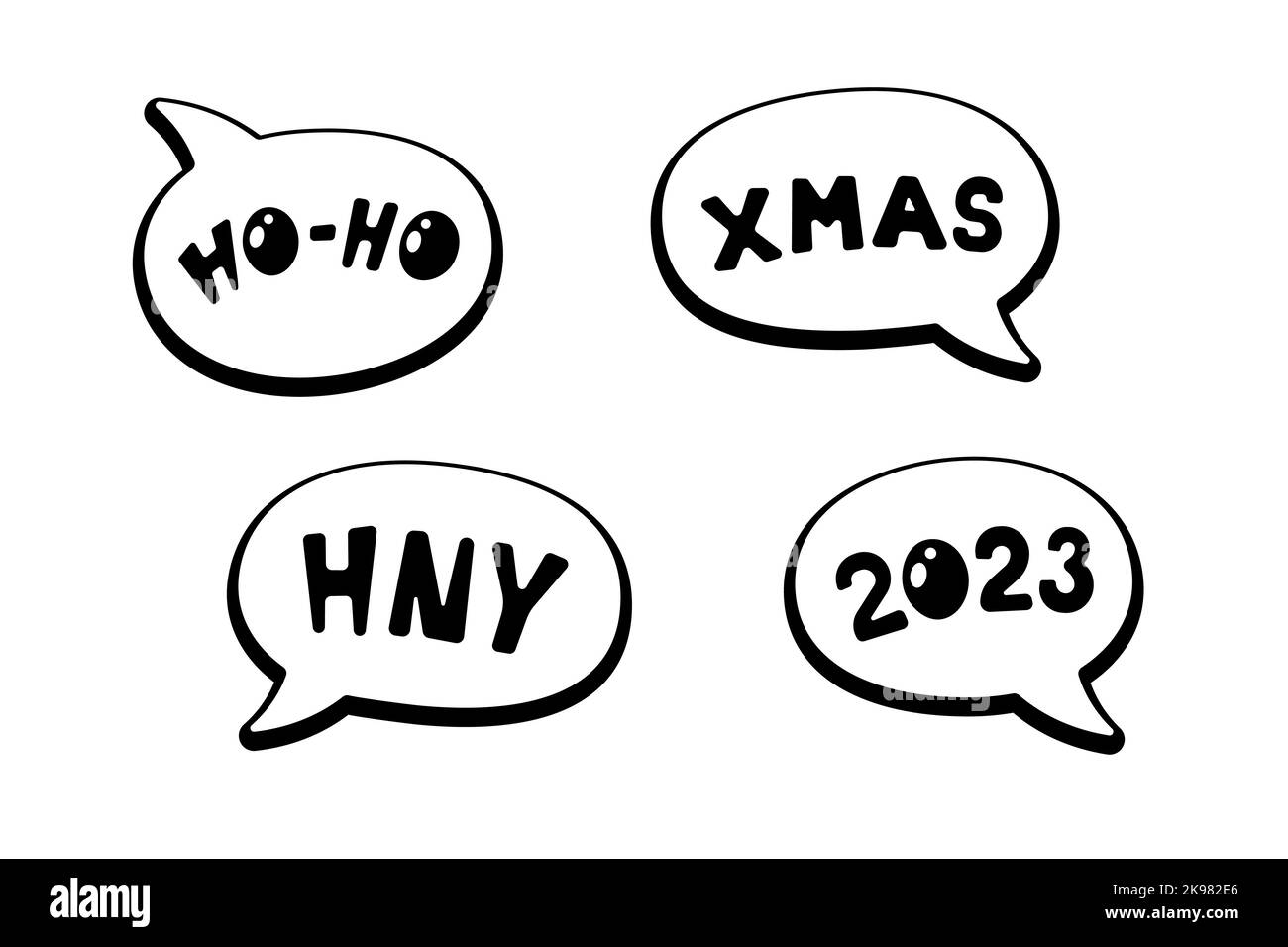 Holiday cartoon comic speech bubble sticker collection with various ...