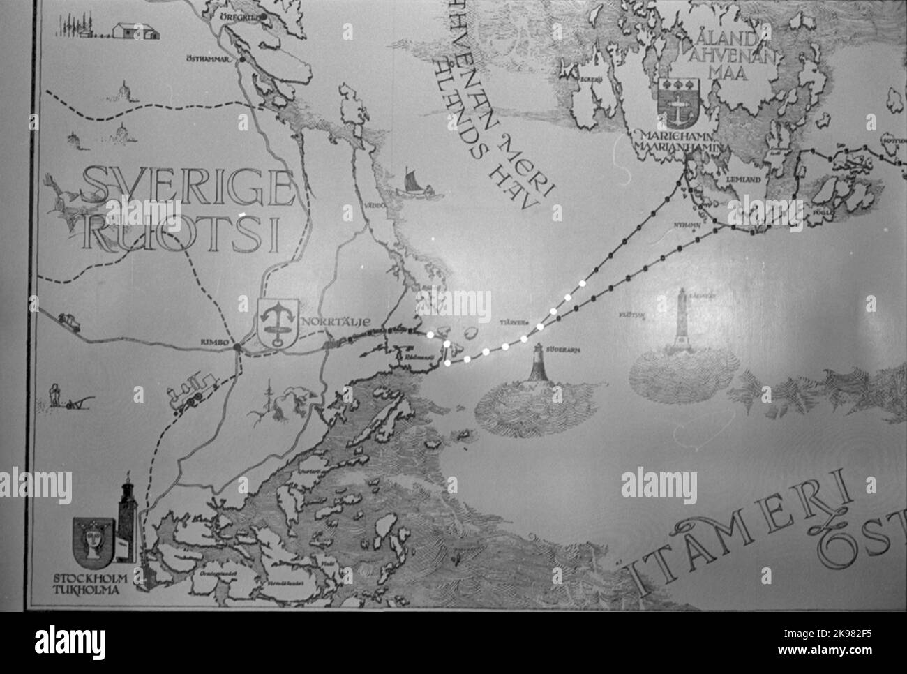 Åland trip. M/S Nordia. Chart with route Stock Photo - Alamy
