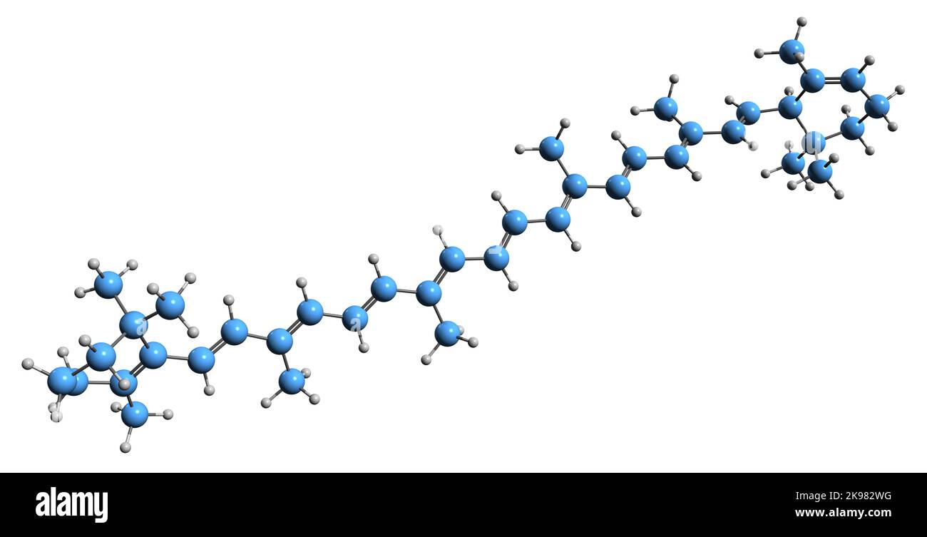 3D image of alpha-carotene skeletal formula - molecular chemical ...