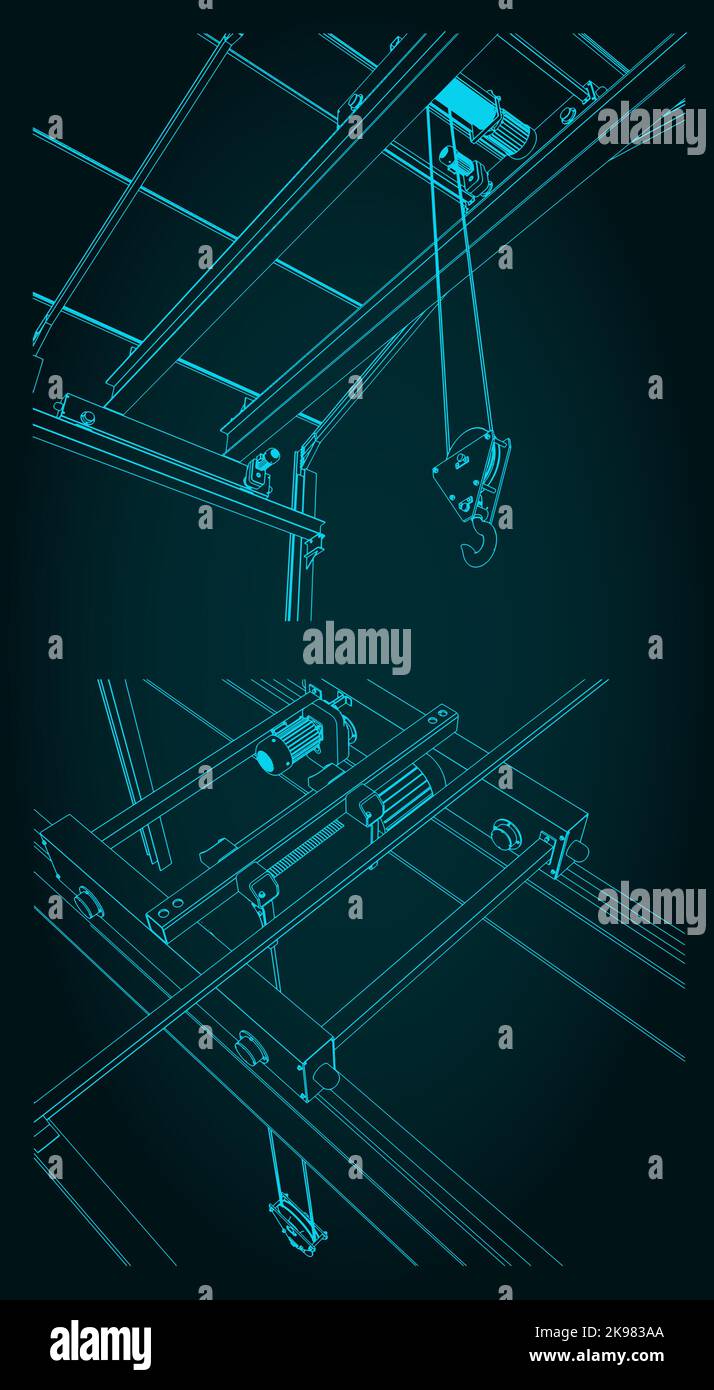 Stylized vector illustration of overhead crane and warehouse structure ...