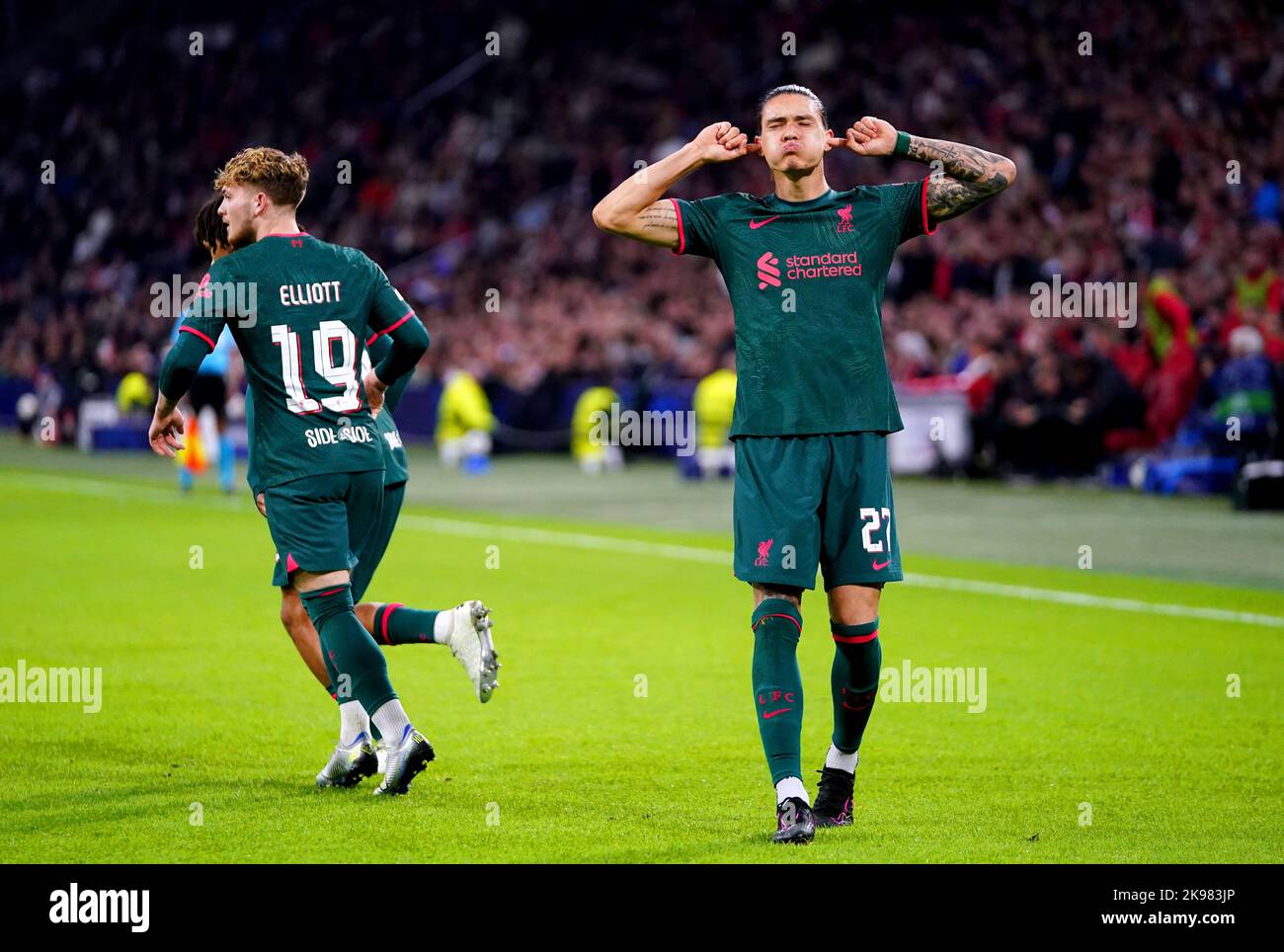 Liverpool's Darwin Nunez celebrates scoring their side's second goal of ...
