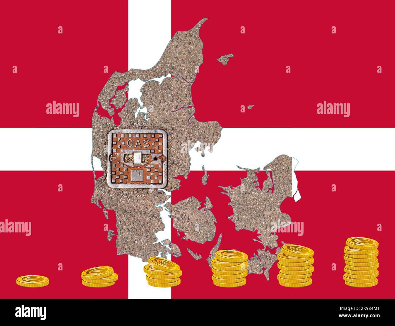 Outline map of Denmark with the image of the national flag. Manhole ...