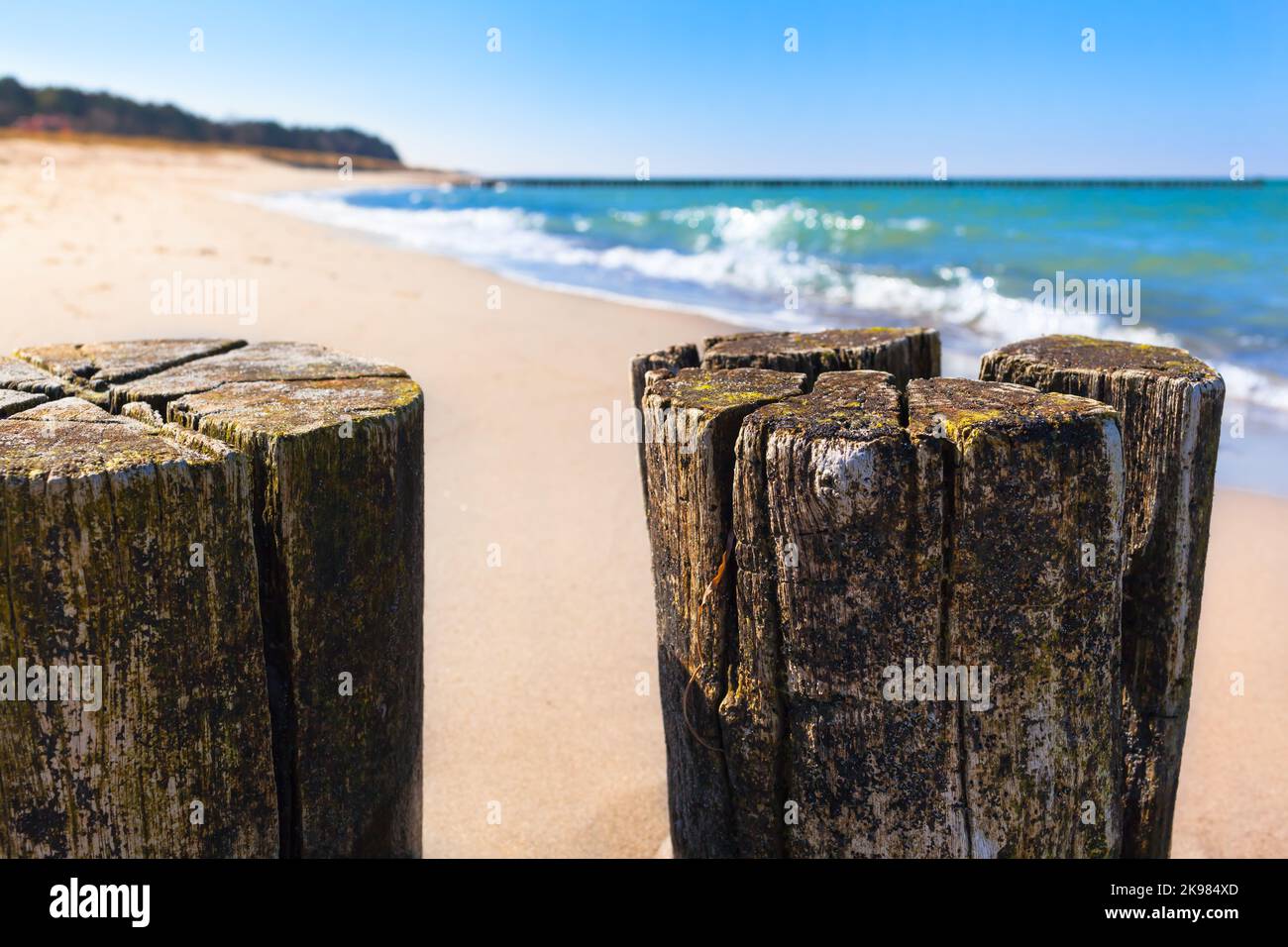 Close up wooden groynes hi-res stock photography and images - Alamy