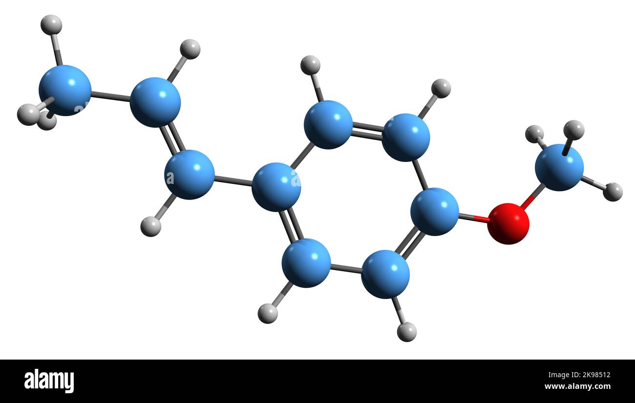 3D image of anethole skeletal formula - molecular chemical structure of ...