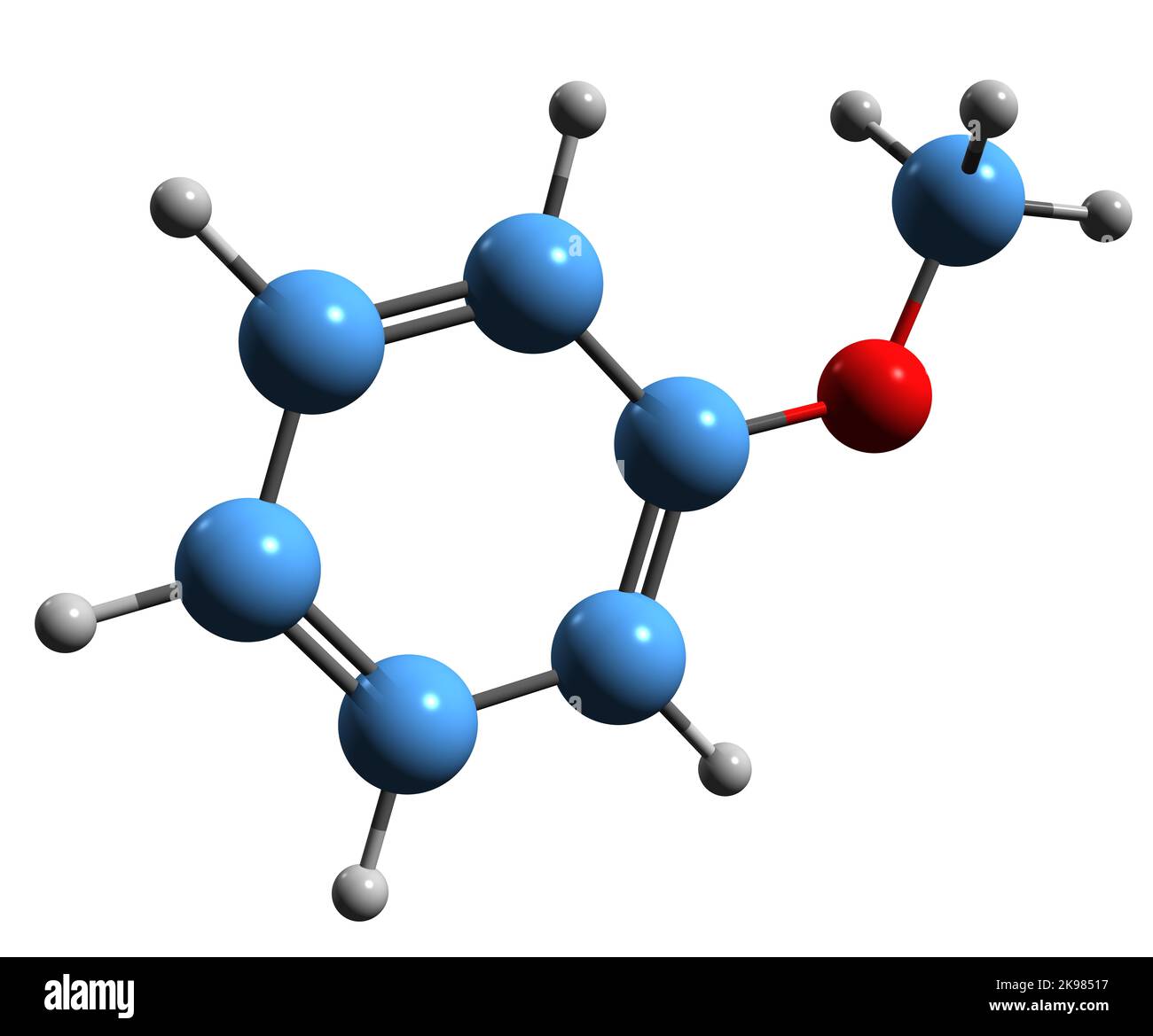 3D image of Anisole skeletal formula - molecular chemical structure of methoxybenzene isolated ...