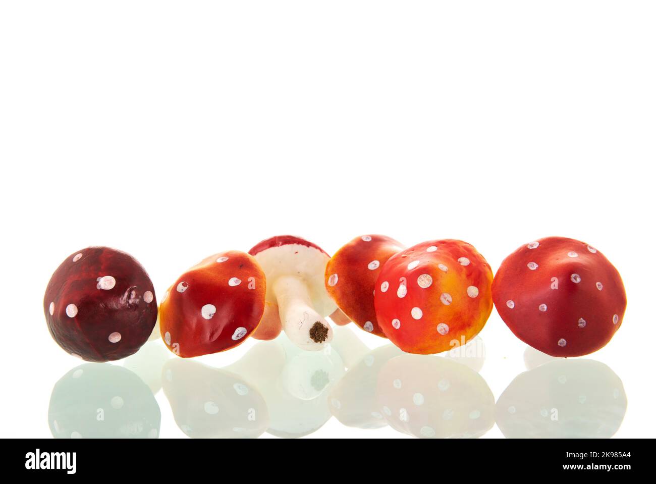 Row decoration mushrooms isolated over white background Stock Photo - Alamy