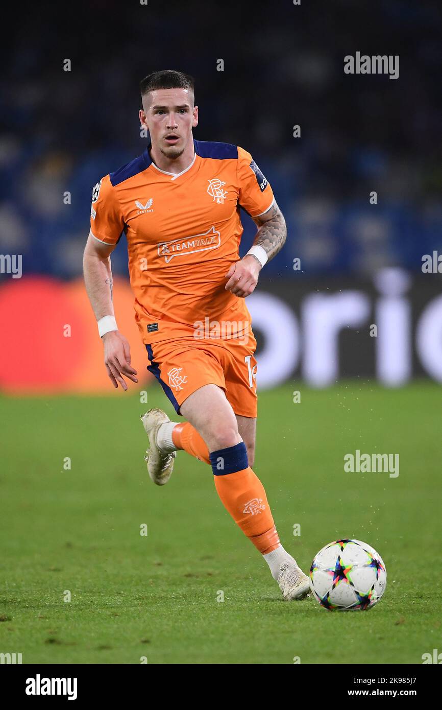 NAPLES, ITALY - OCTOBER 26: Ryan Kent of Rangers FC in action during ...