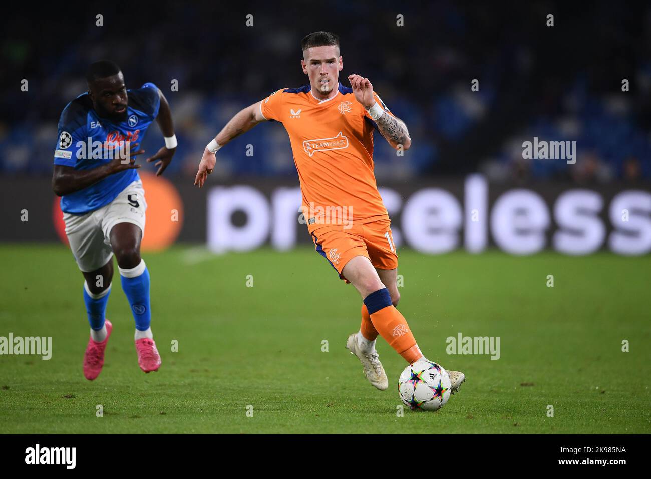 NAPLES, ITALY - OCTOBER 26: Ryan Kent of Rangers FC in action during ...