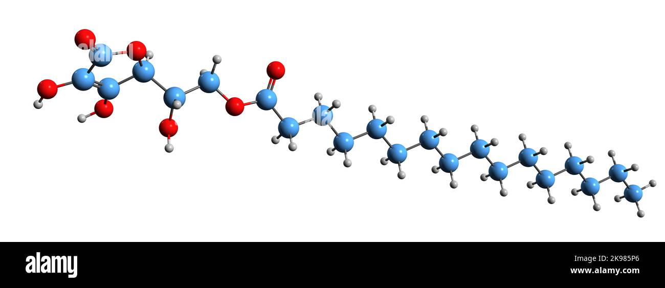3D image of Ascorbyl palmitate skeletal formula - molecular chemical ...