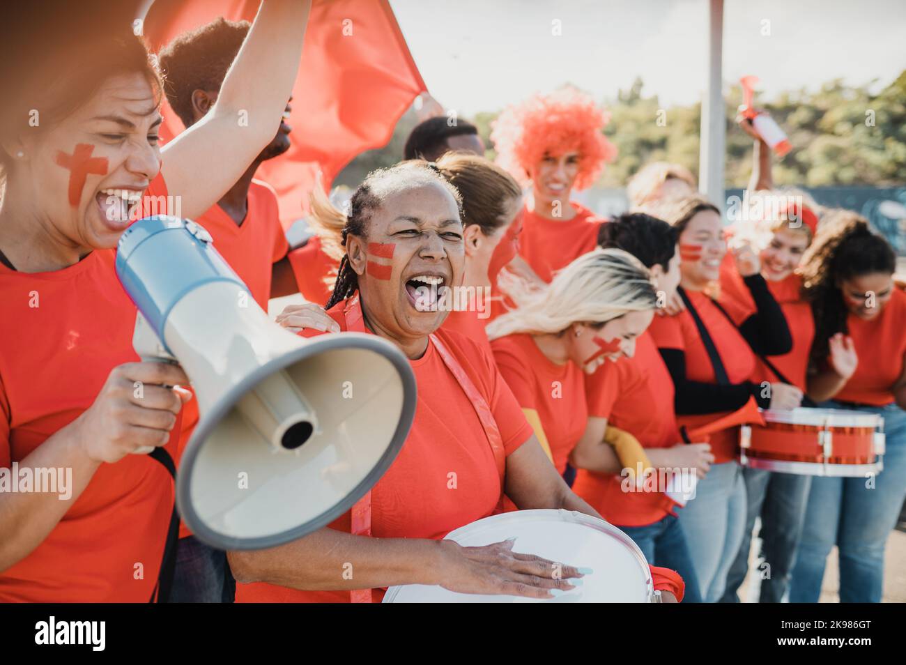 Multiracial group of sports fans celebrate their team victory Stock ...