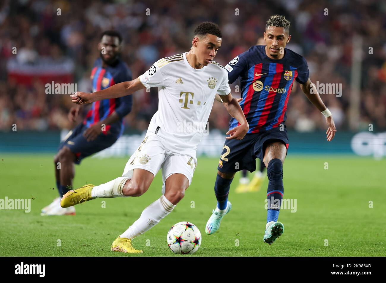 Barcelona, Spain. 26/10/2022, Jamal Musiala of FC Bayern Munchen during ...
