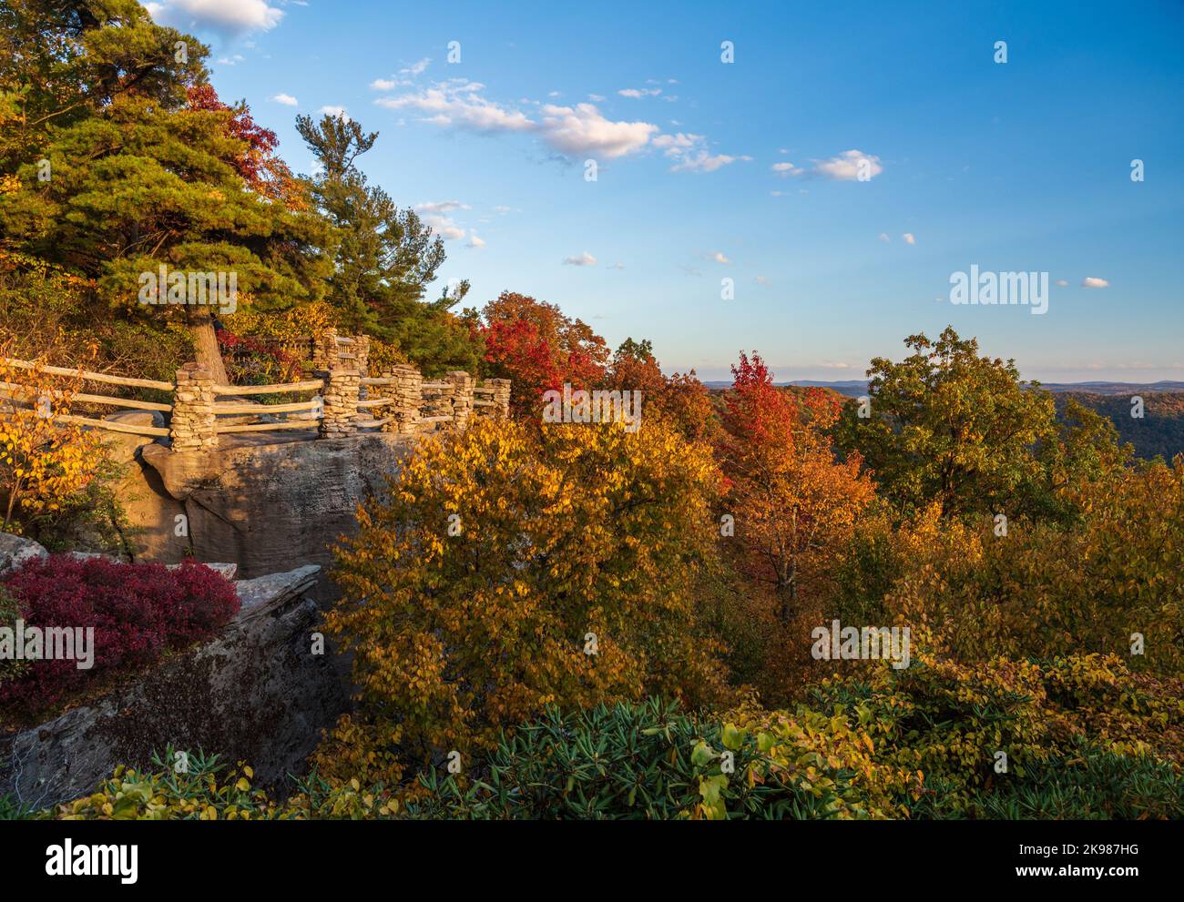 Stone clad Coopers Rock overlook in the colorful trees near Morgantown ...
